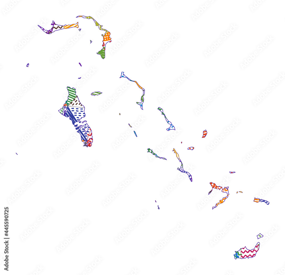 Kid style map of Bahamas. Hand drawn polygons in the shape of Bahamas ...