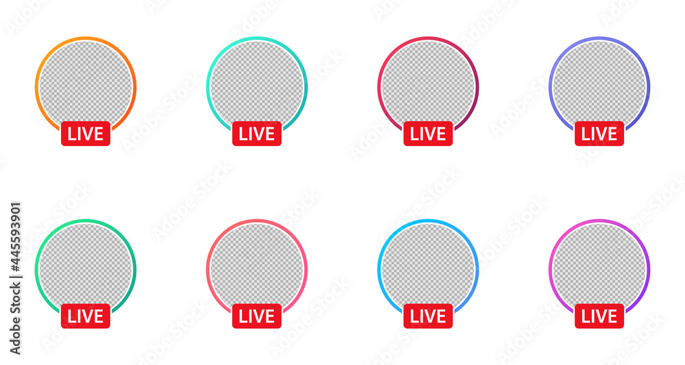 Live video streaming icon set. Round profile frame in different ... Live video streaming icon set. Round profile frame in different ...