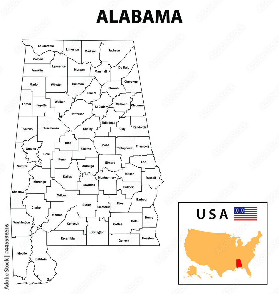 Alabama Map. State and district map of Alabama. Administrative and ...