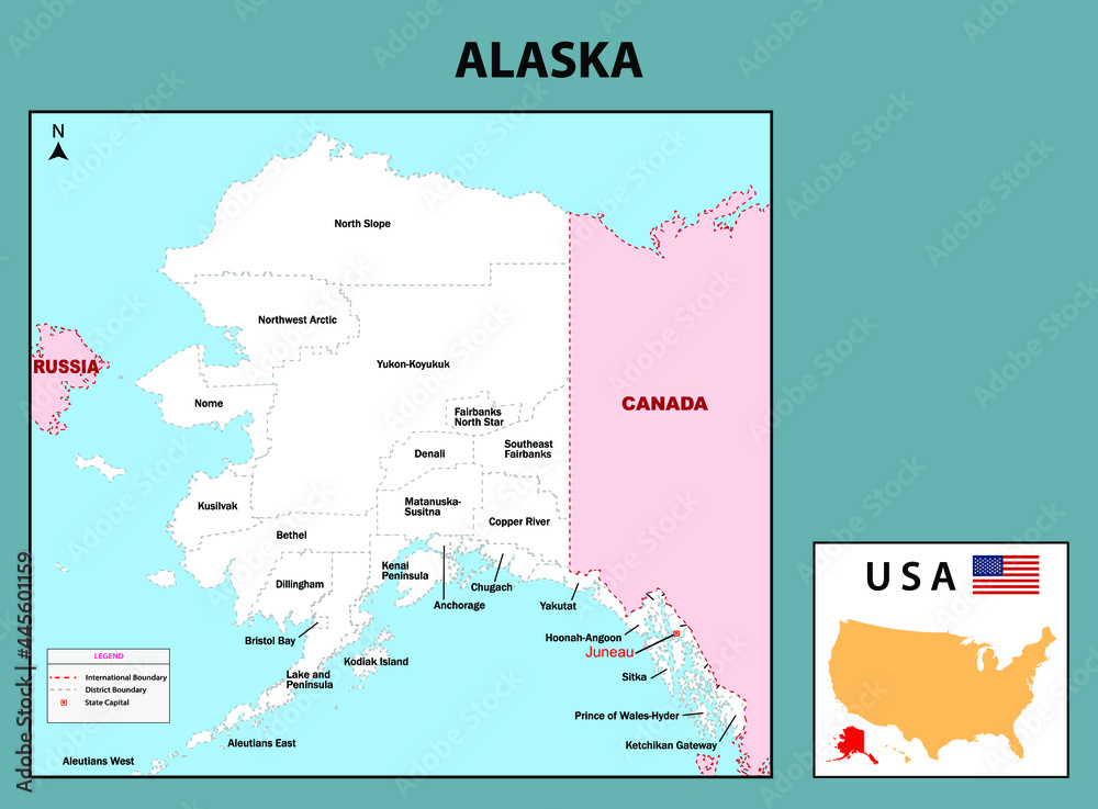 Alaska Map. Political Map of Alaska in white color. Stock Vector ...