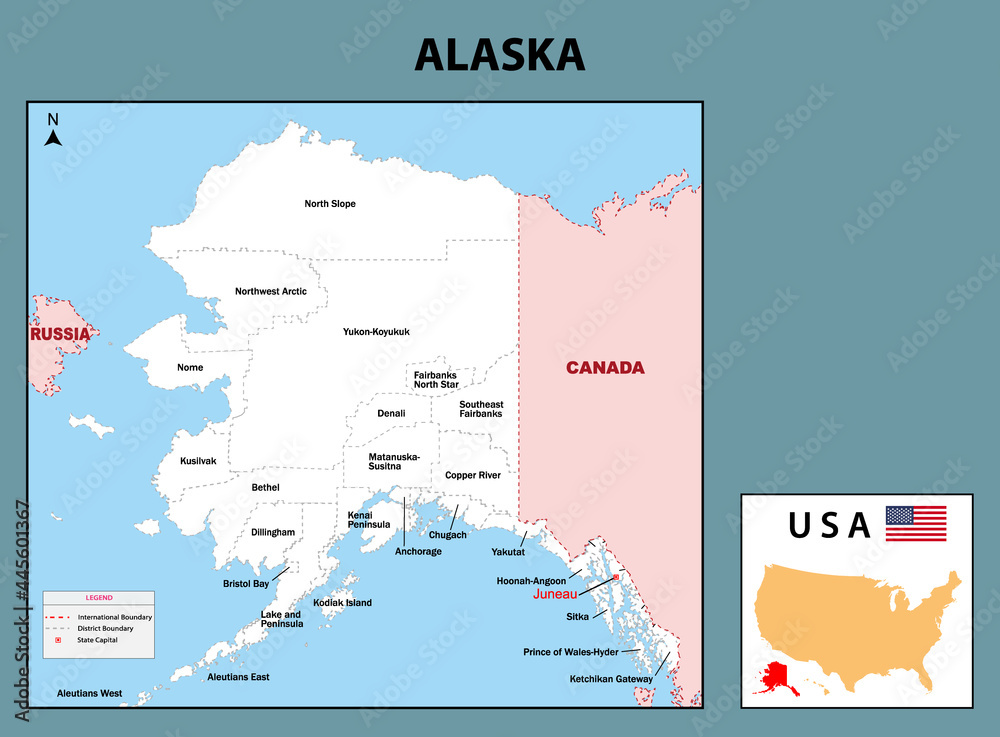 Alaska Map. Political Map of Alaska in white color. Stock Illustration ...