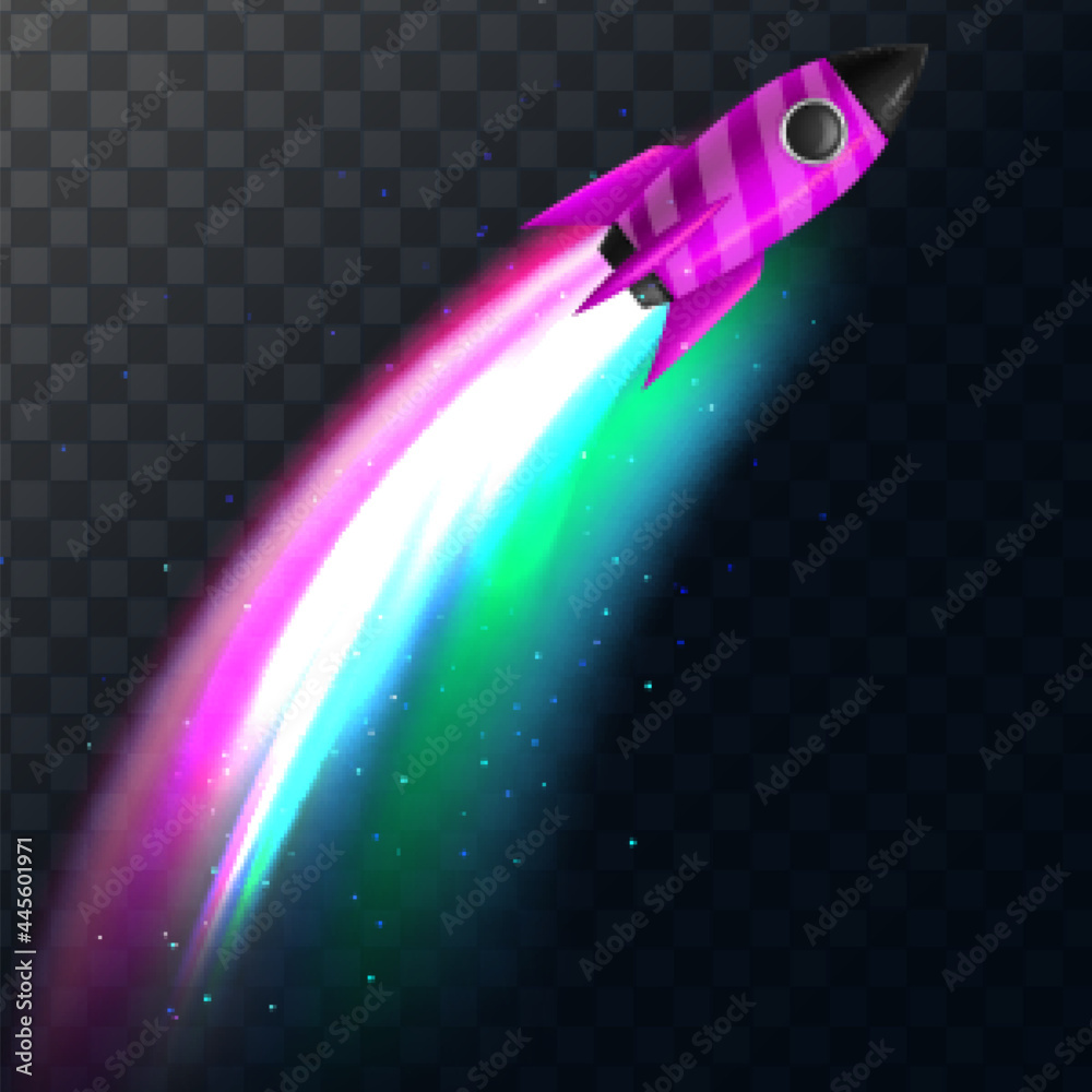 Vector illustration of realistic 3D rocket space ship launch isolated ...