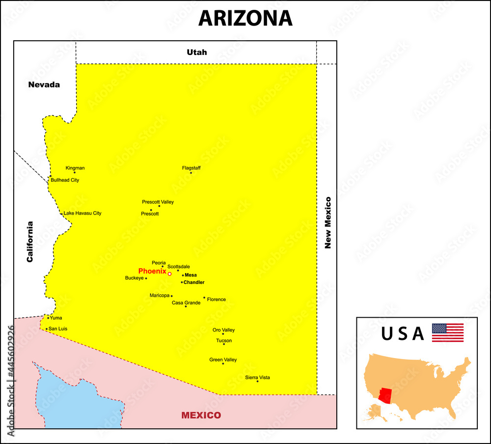 Fototapeta mapa świata dla dzieci Arizona Map. State and district map ...
