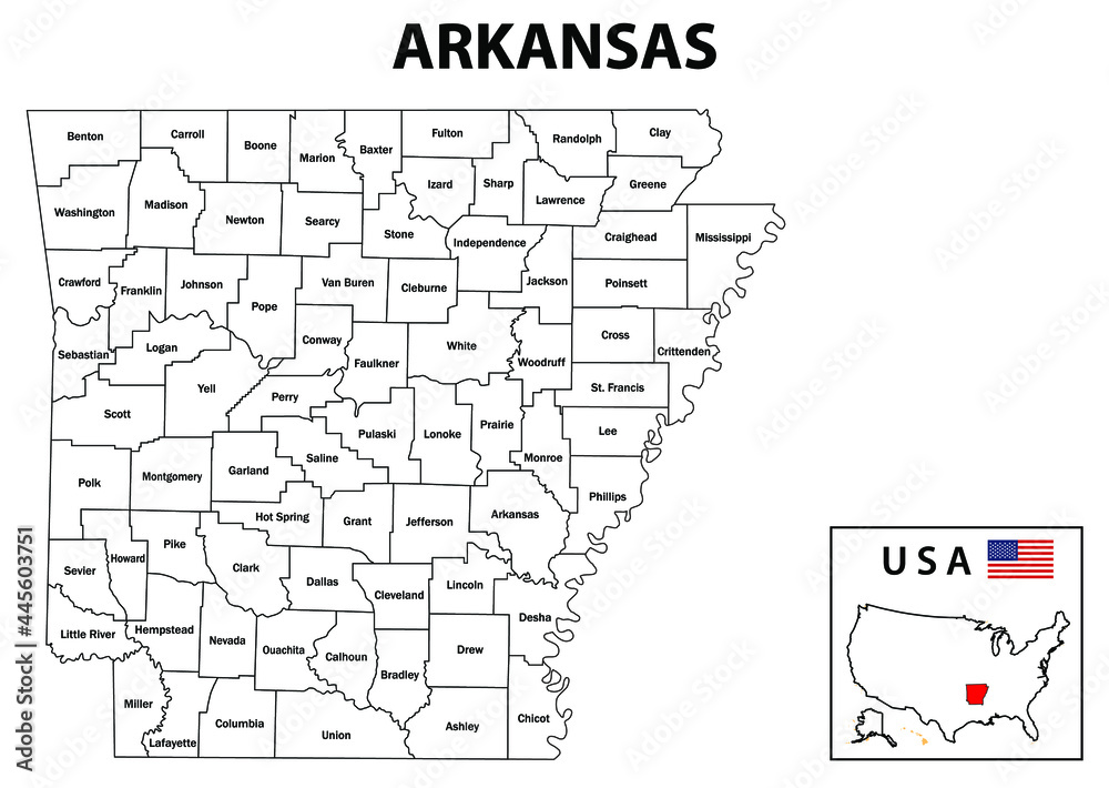 Arkansas Map. State and district map of Arkansas. Administrative and ...