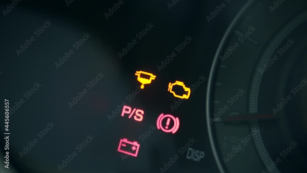 Car engine starting, dashboard icons appearing, engine service fault ...