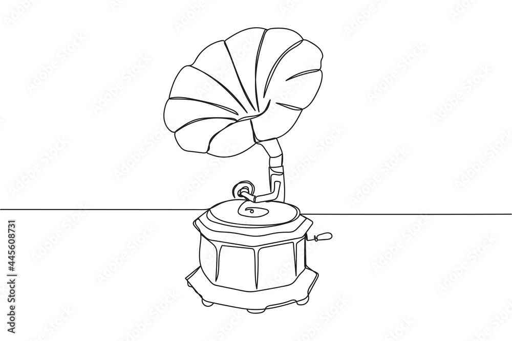 Continuous one line of phonograph in silhouette on a white background ...