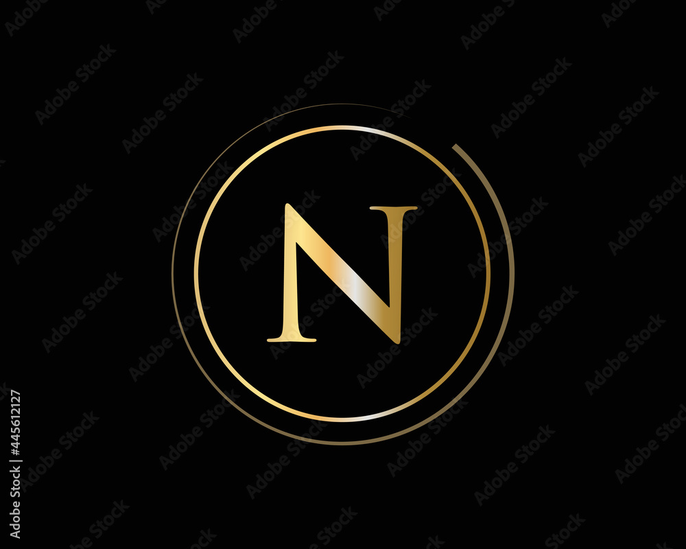 Initial Gold letter N logo design. N logo design with luxury concept ...