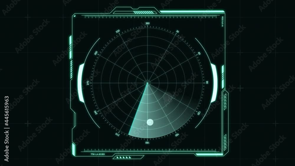 Animation of Digital radar with targets on monitor scanning. HUD screen ...