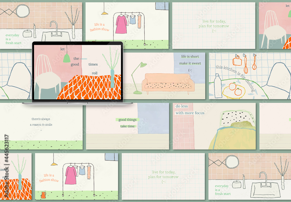 Cute Quote Template with Hand Drawn Home Interior Stock Template ...