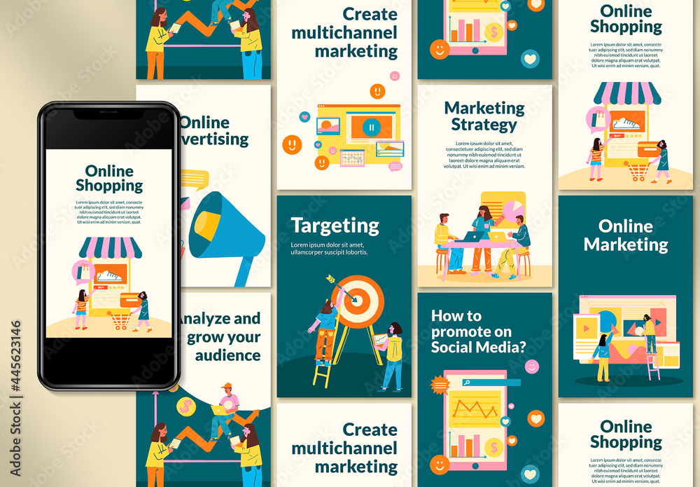 Marketing Strategy Flat Design Editable Layout Stock Template | Adobe Stock