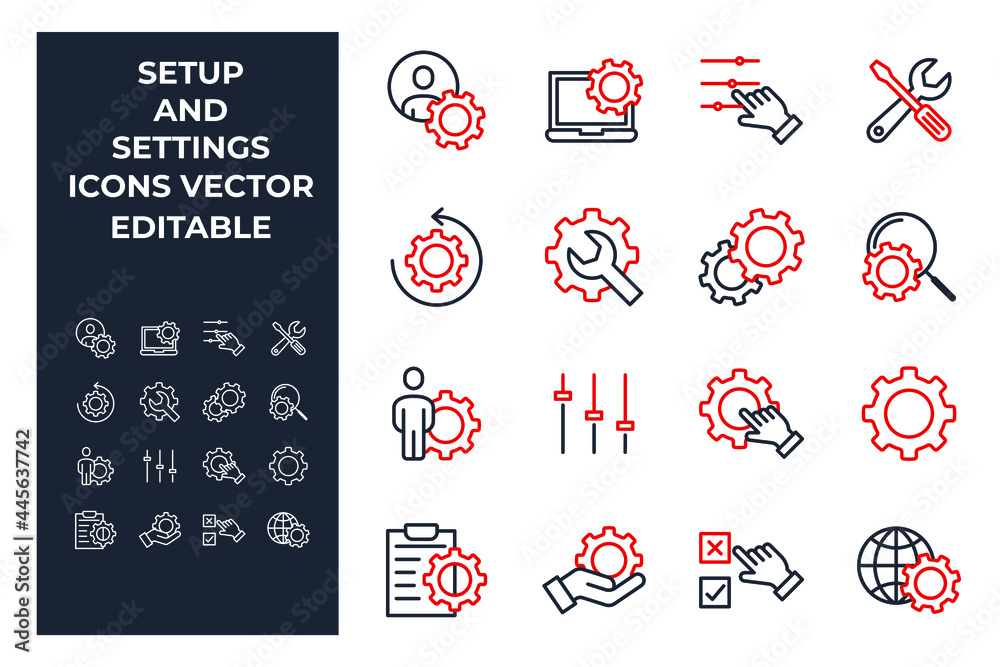 set of Setup and Settings elements symbol template for graphic and web ...