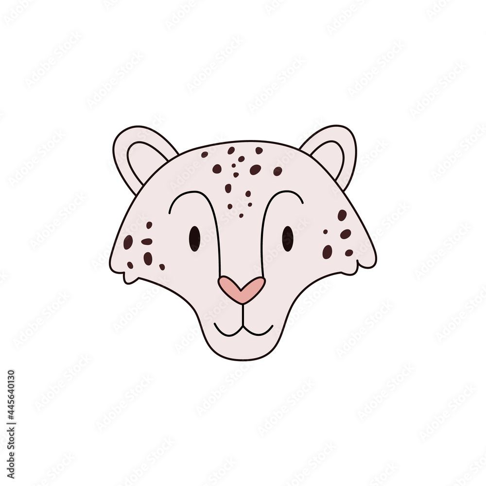 Cartoon head leopard isolated. Colored vector illustration of a snow ...