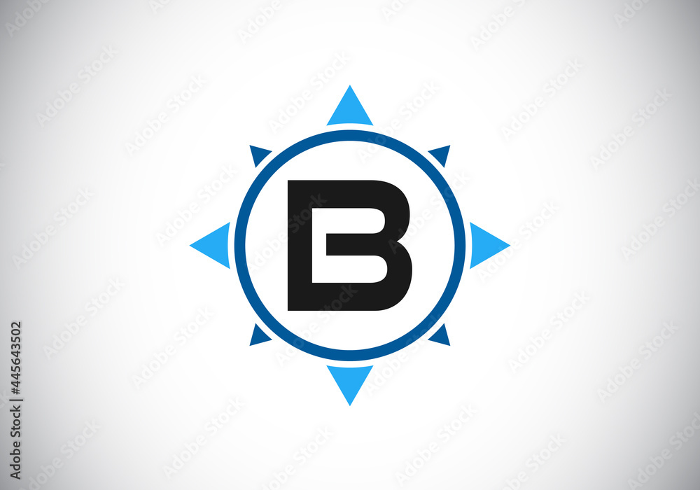 Initial B monogram letter alphabet in a compass. Font emblem. Compass ...