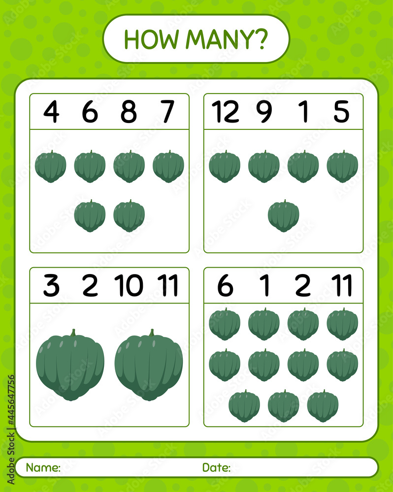Vetor de How many counting game with acorn squash. worksheet for ...