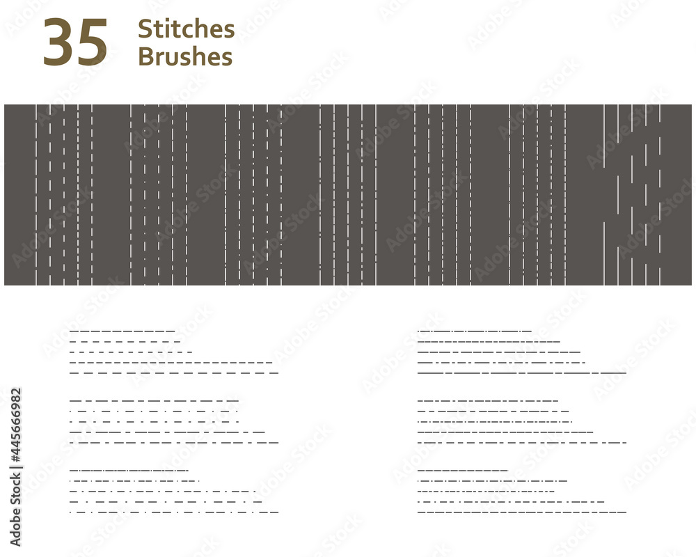Vetor do Stock: Set of 35 stitches dash brushes + editable raw vector ...