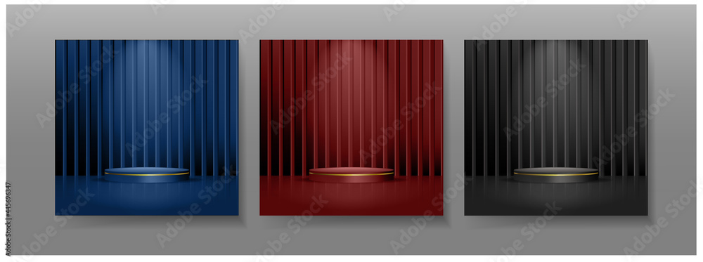 Luxury golden cylinder pedestal podium. Dark geometric backdrop texture ...