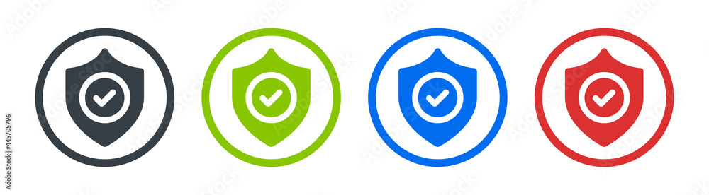 Shield icon with checkmark vector symbol. Protection, warranty and ...