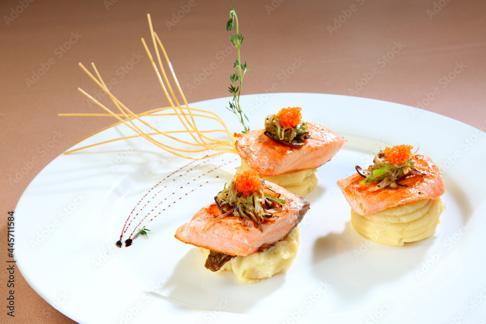 grill bbq bake seafood platter with salmon fish, cod fish, muscle ...