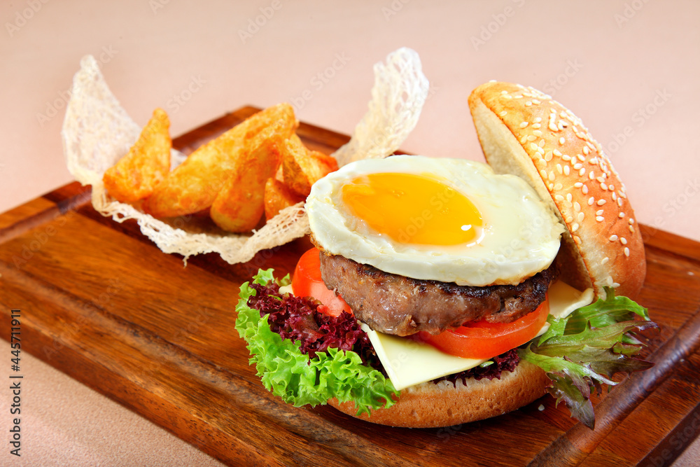 giant bake burger with bbq grill meat chicken chop wagyu beef steak ...