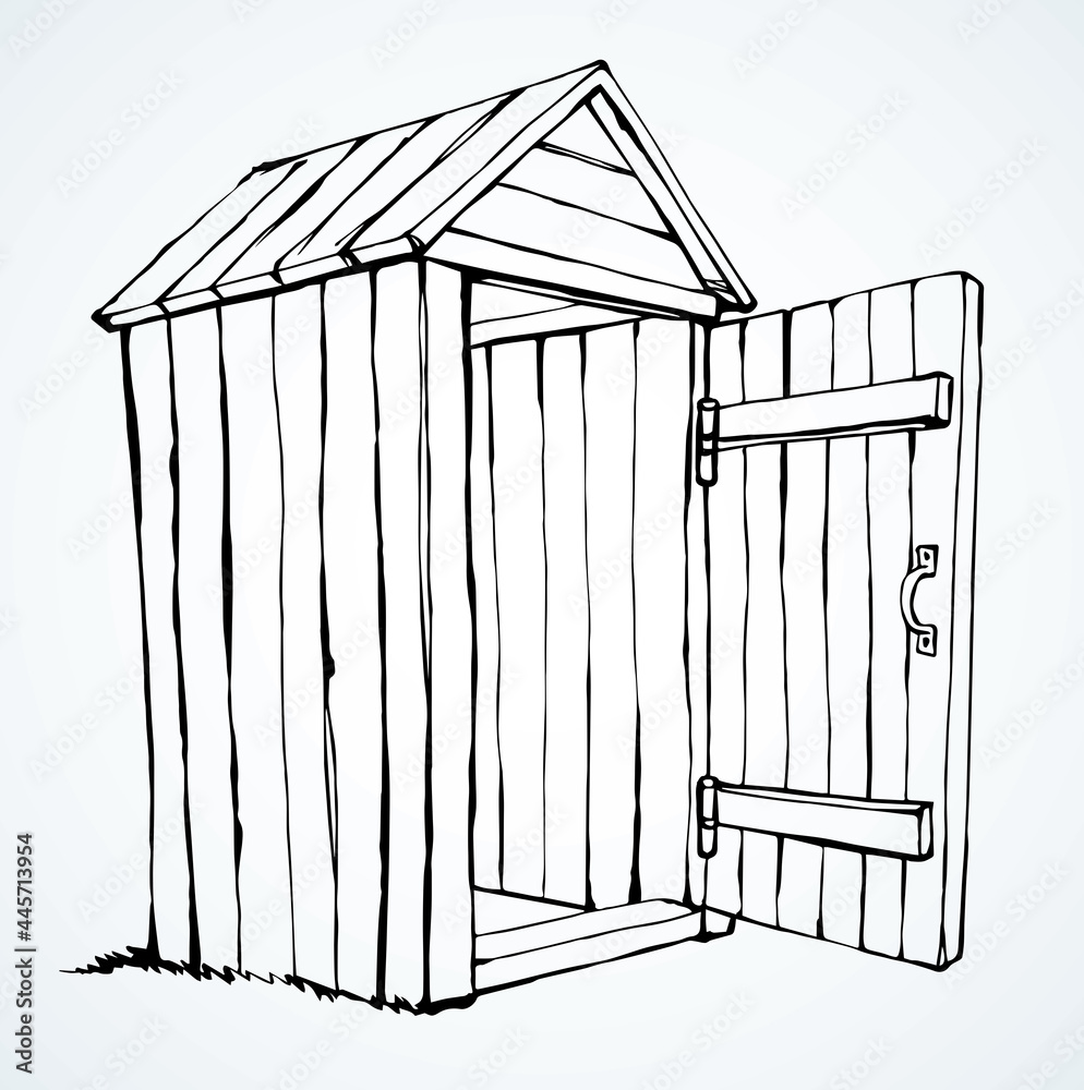 Old wooden toilet. Vector drawing Stock Vector | Adobe Stock