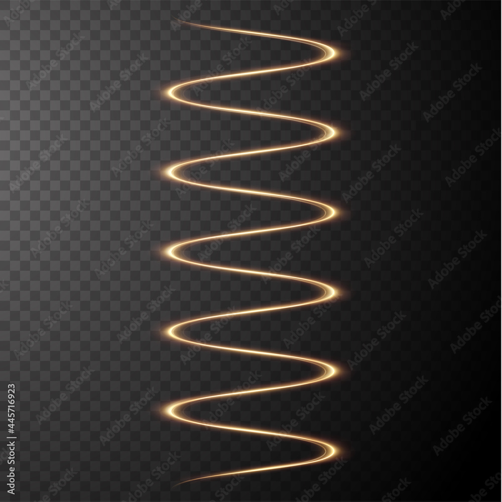 Luminous gold wavy line of light on a transparent background. Gold ...