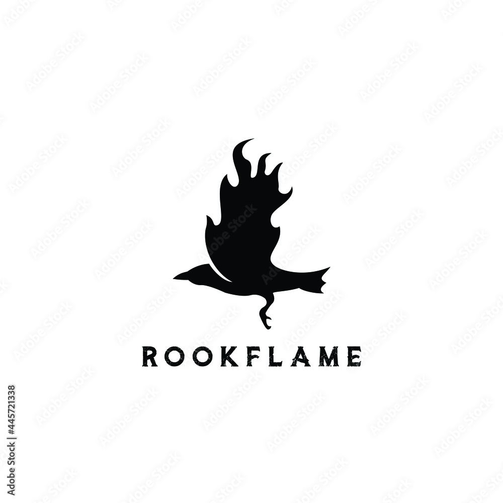 flying rook raven crow with fire flame wings logo design vector ...