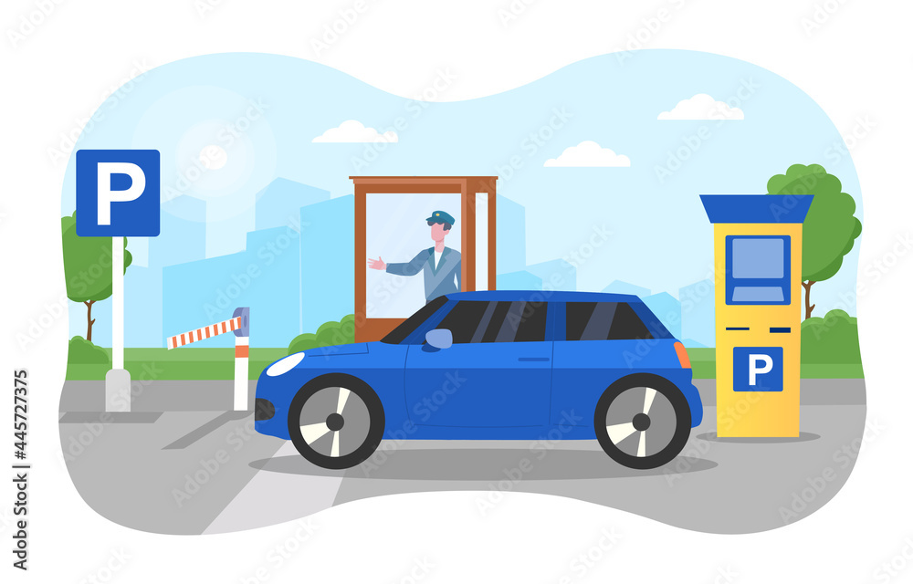 Car parking concept. The car passes through a restrictive barrier to ...