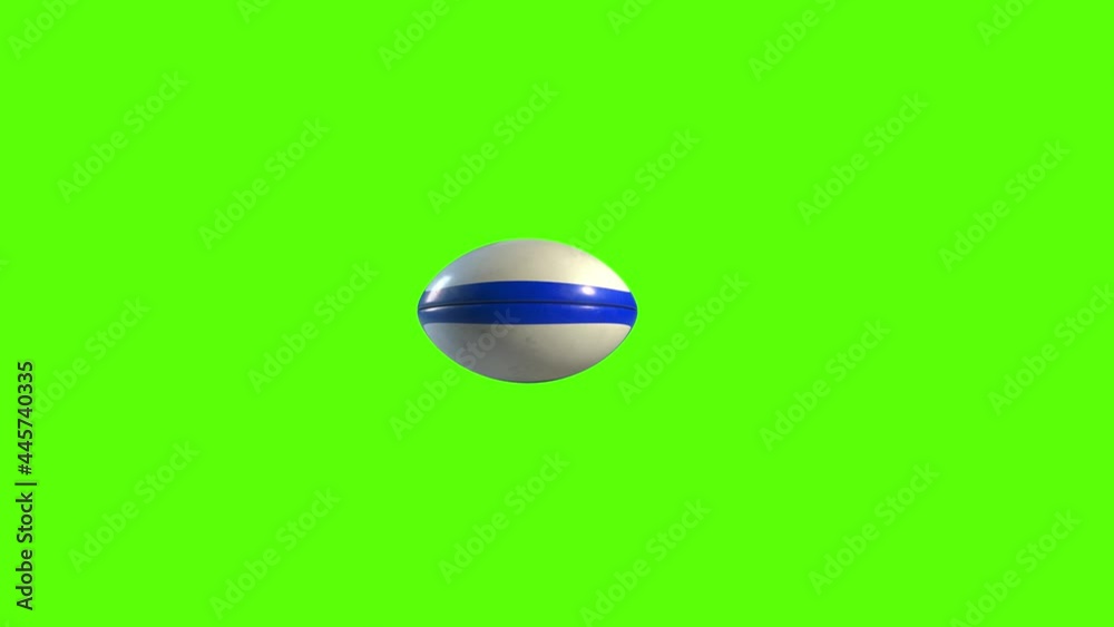 Side on view of a 3D ruby ball with blue lines spinning around ...