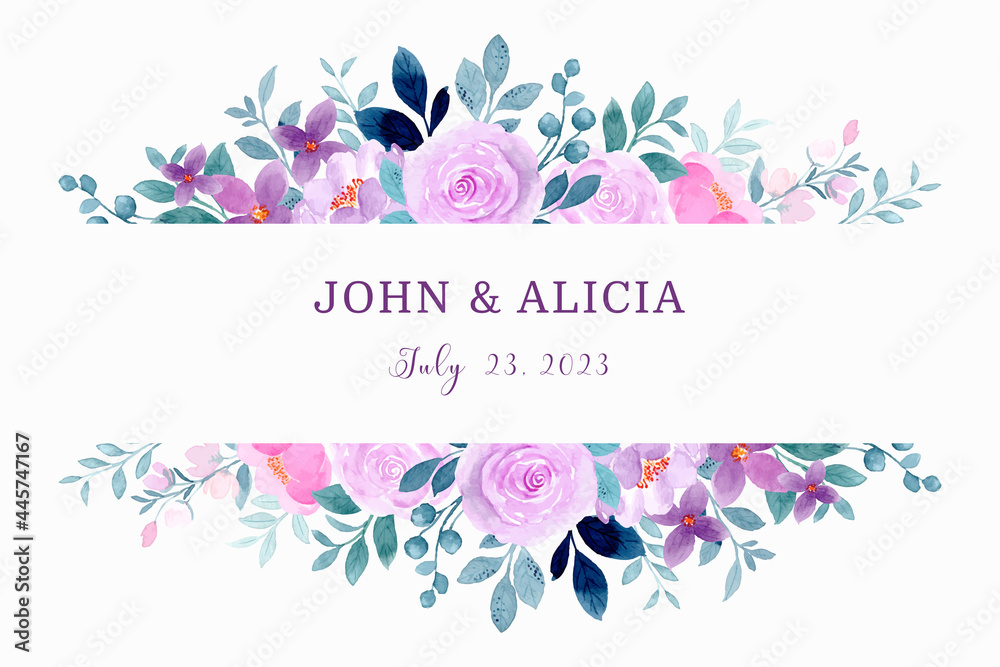 Purple flower border with watercolor Stock Vector | Adobe Stock