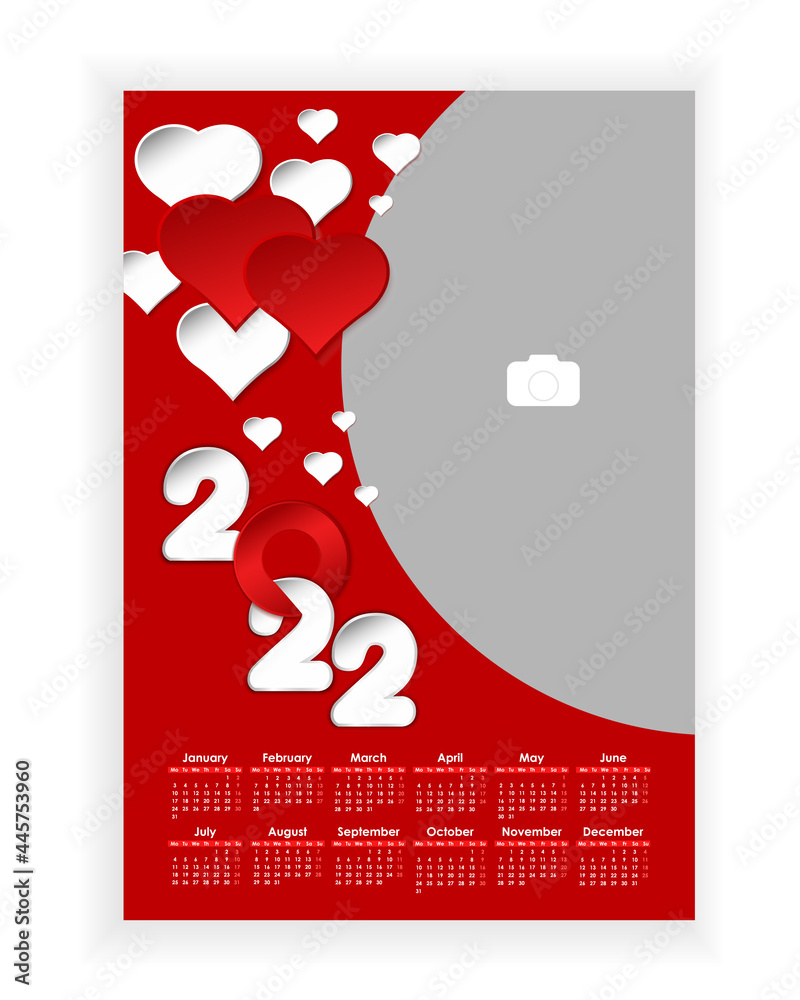Wall Photo Calendar 2022. Beautiful, vertical photo calendar template ...