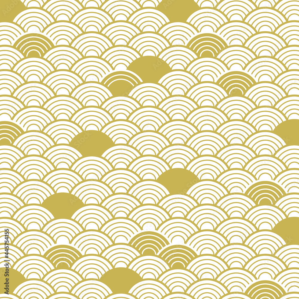 Chinese vector pattern of gold color in the form of scales or sea waves ...