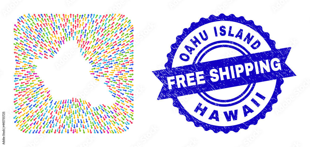 Vector collage Oahu Island map of moving arrows and rubber Free ...