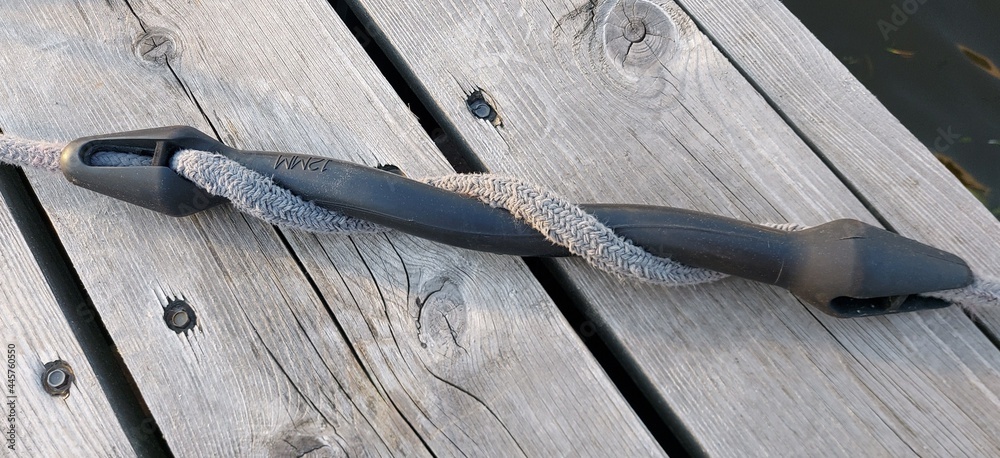 Rope and shock absorber for mooring the boat, close-up. Stock Photo ...
