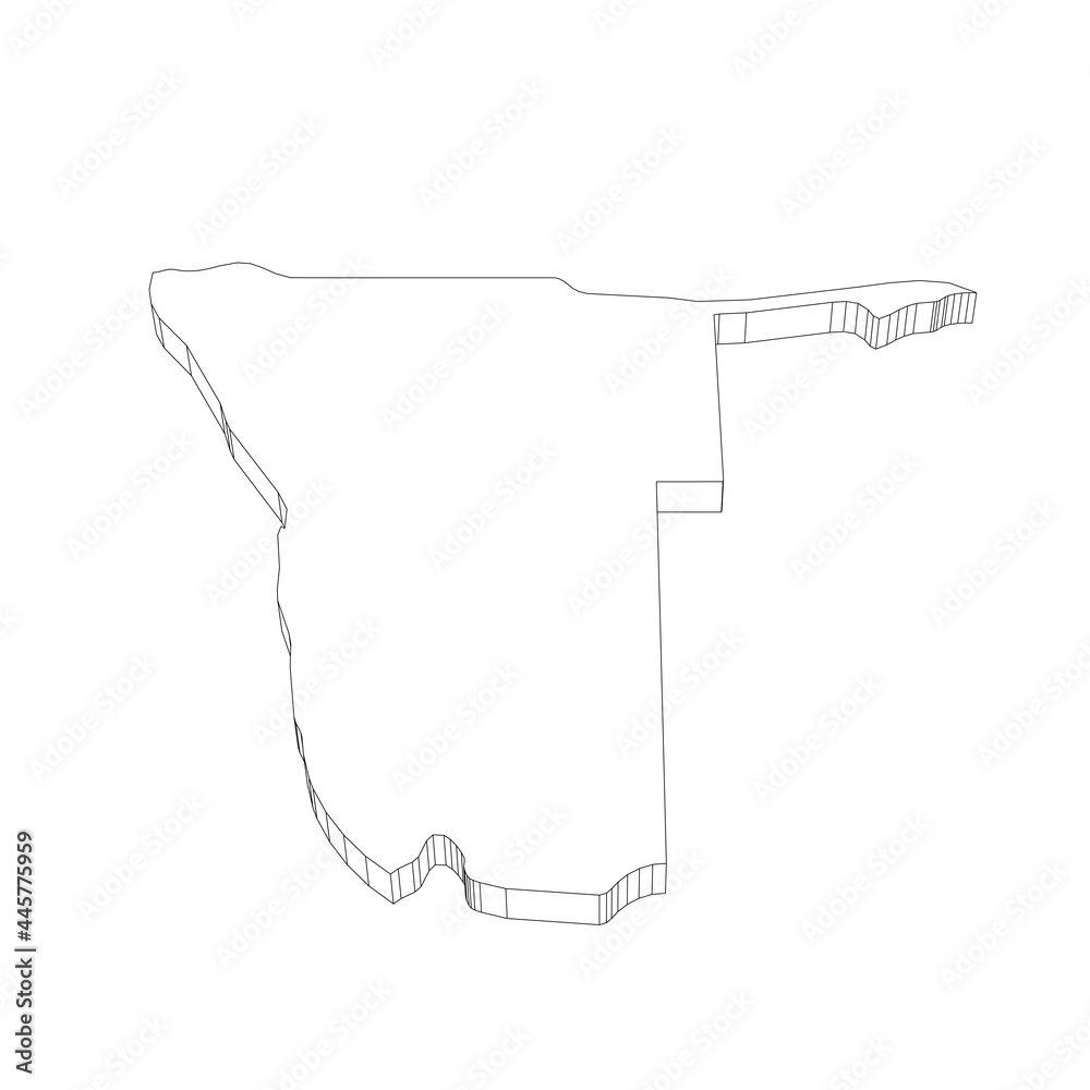 Namibia - 3D black thin outline silhouette map of country area. Simple ...