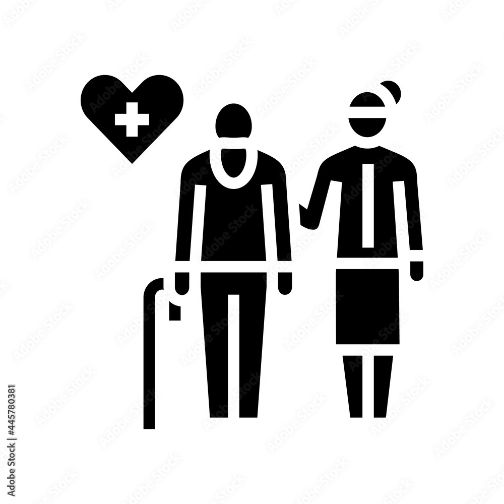 helping and caring for elderly people glyph icon vector. helping and ...