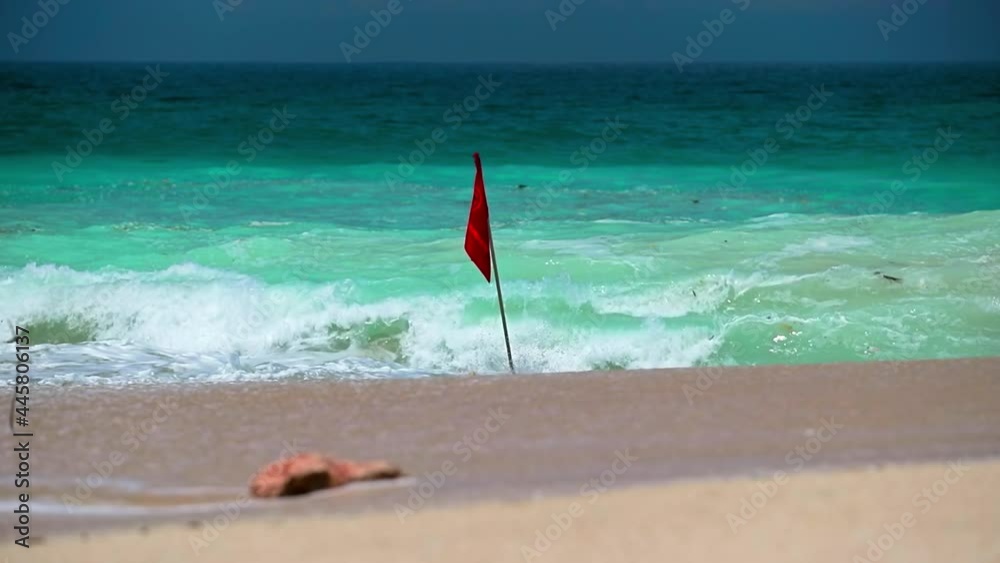 Vidéo Stock Red flag alert. Beach is danger for swimming. Red flag ...