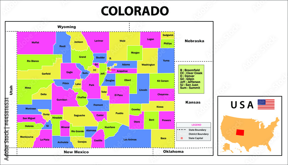 Stockvector Colorado Map. State and district map of Colorado ...