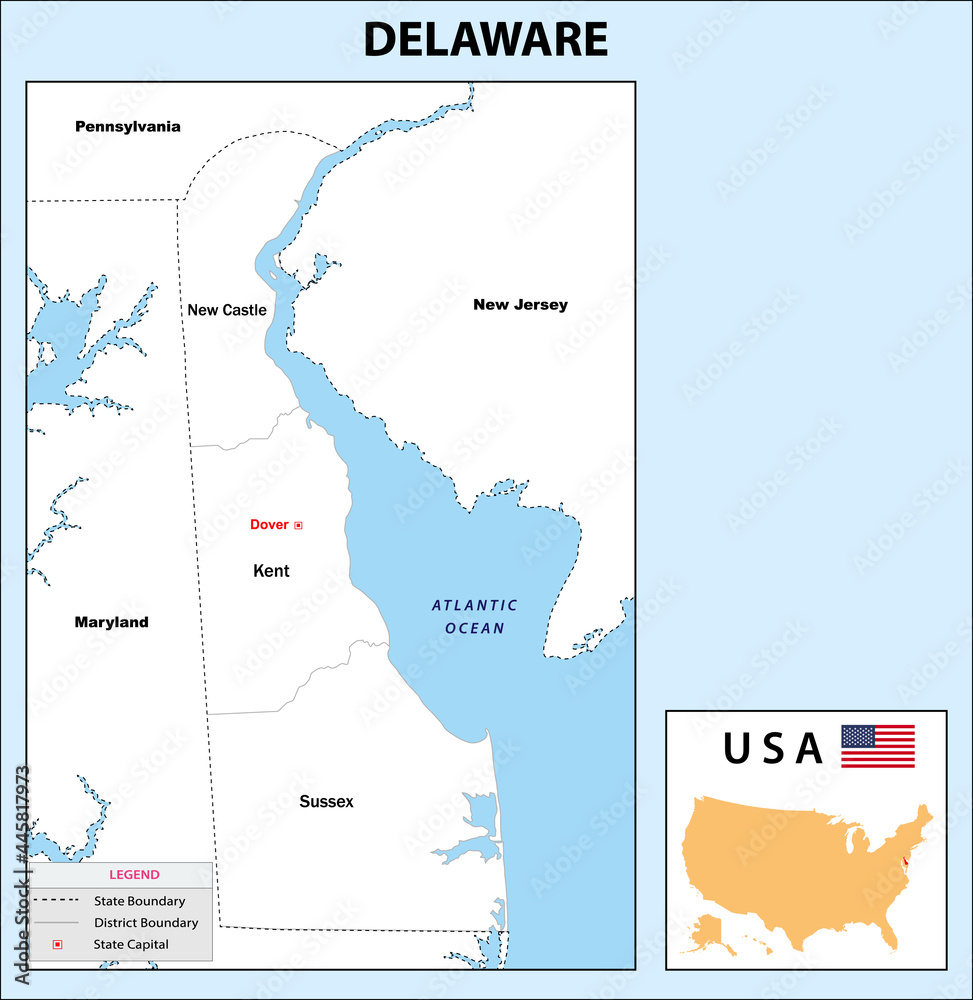 Delaware Map. State and district map of Delaware. Administrative and ...