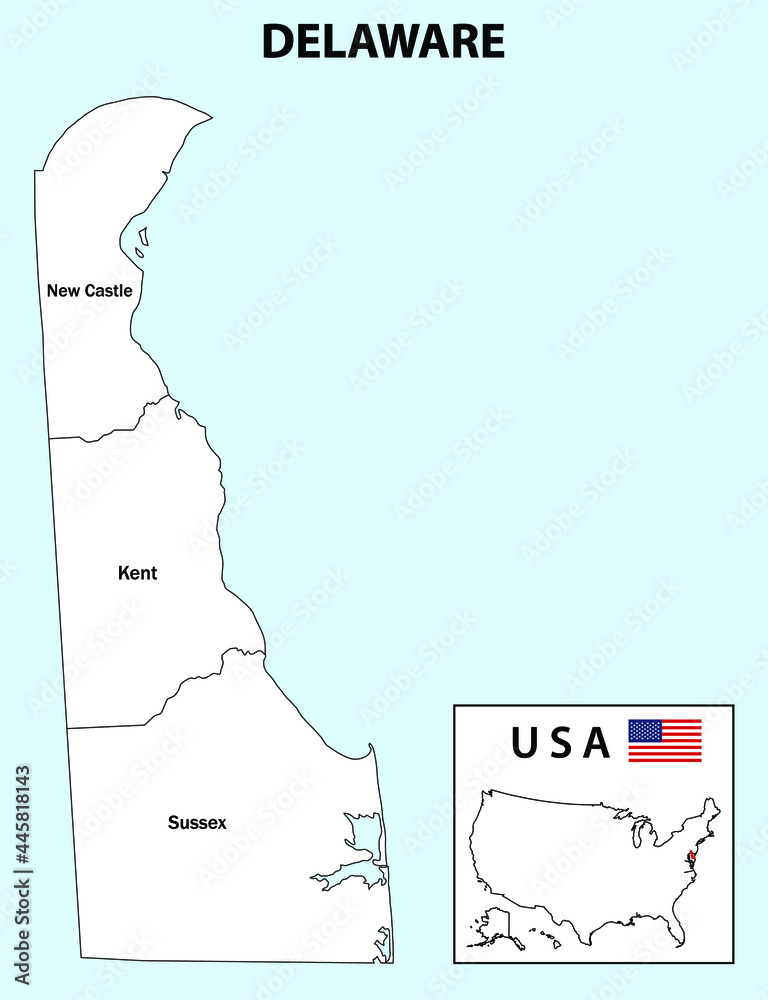 Delware map. District map of Deleware in white color with name ...