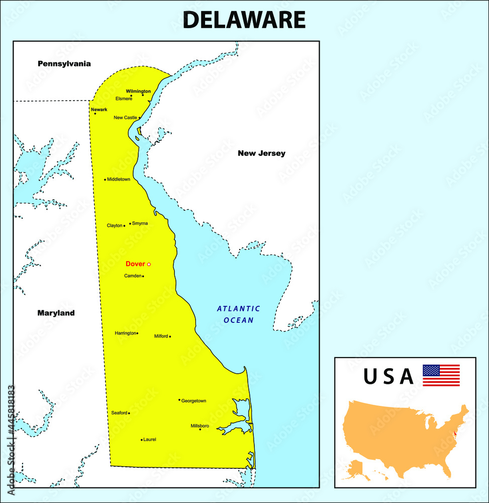 Delaware Map. State and district map of Delaware. Administrative and ...