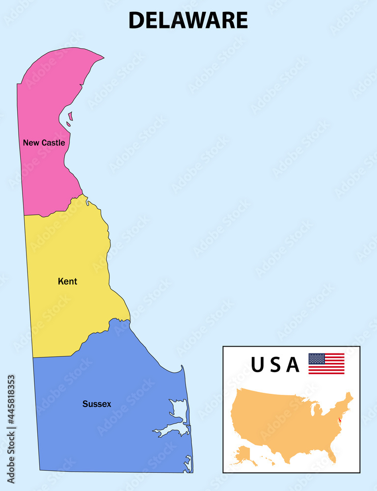 Delaware Map. State and district map of Delaware. Administrative and ...