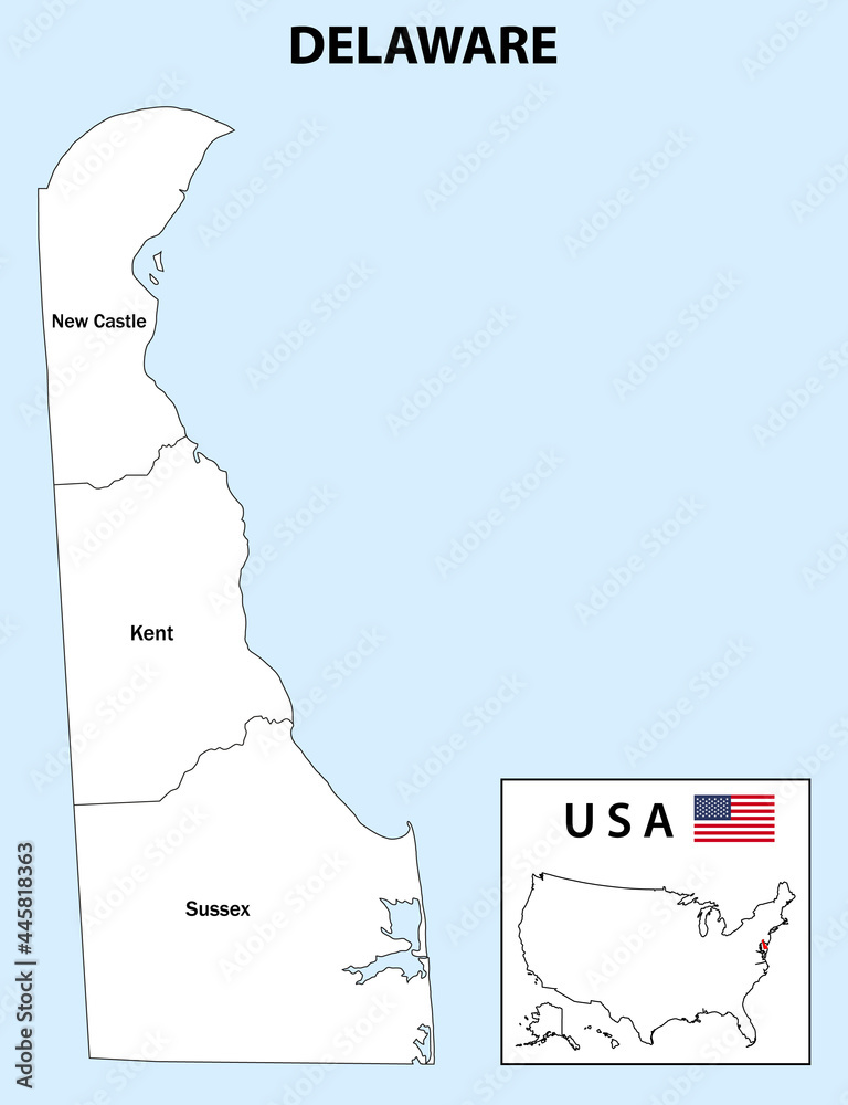 Delware map. District map of Deleware in white color with name ...