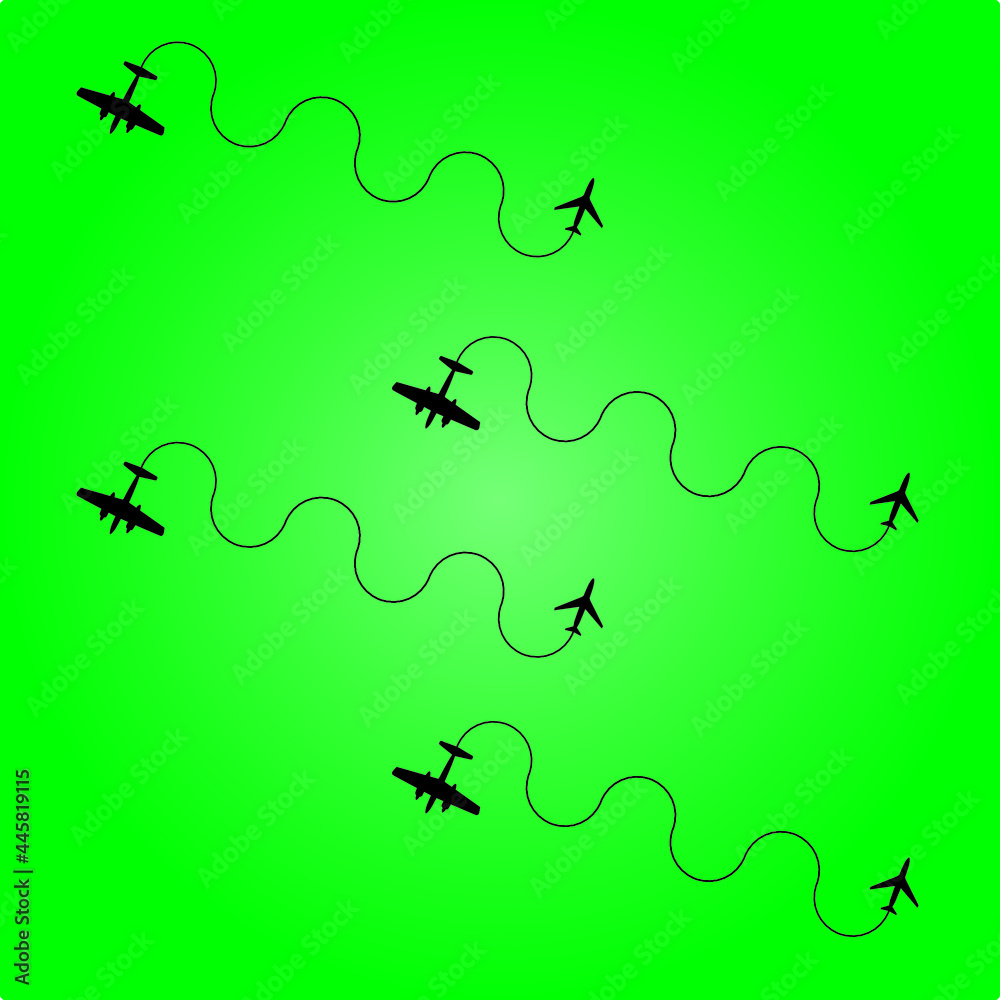 Vetor de Vintage and modern aircraft with curved flight paths on a ...