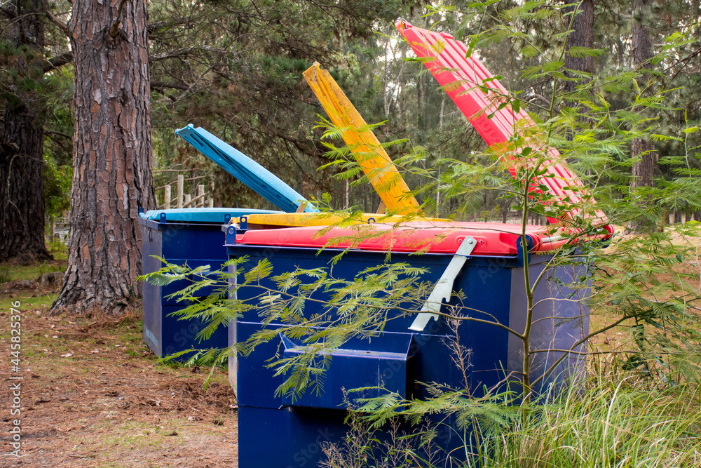 Australian garbage bins with colourful lids for recycling, paper and ...