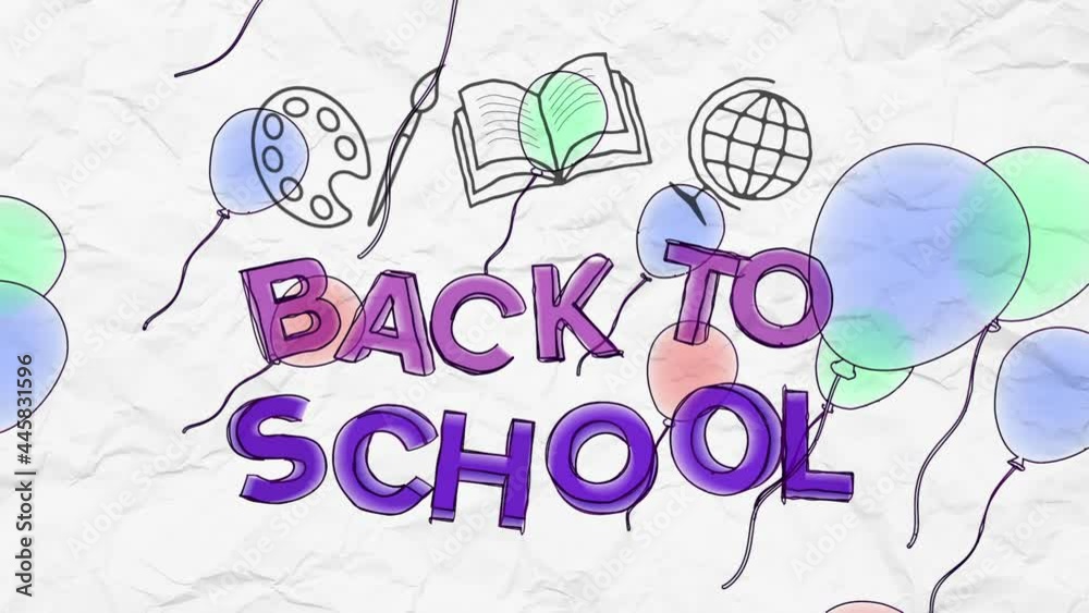 Back to School cartoon animation with floating balloons, motion ...