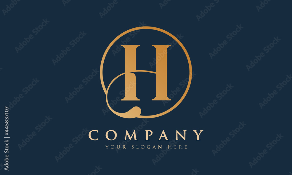 Initial H letter Gold Color With Black Background Logo Design vector ...