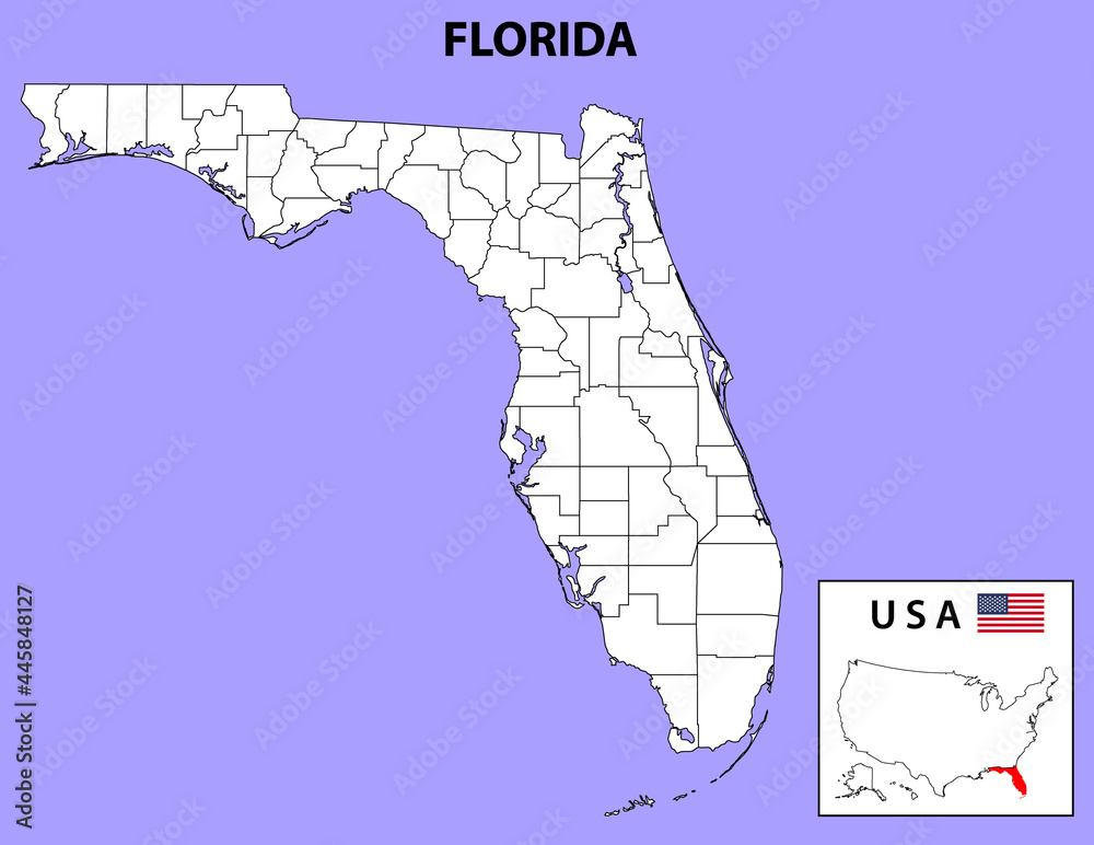 Florida Map. District map of florida in Outline. District map with USA ...