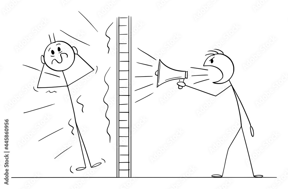 Person or Neighbor Doing Loud Noise Using Megaphone Behind Wall, Vector ...
