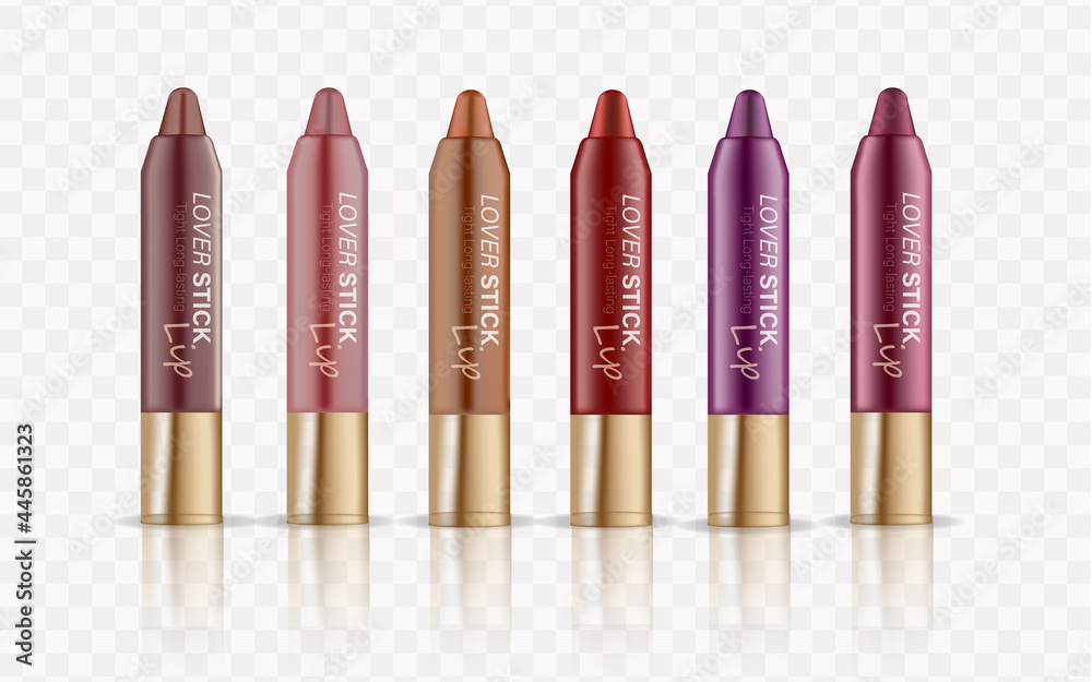 Lipstick package. Cosmetic creamy lipstick pencil in colorful plastic ...