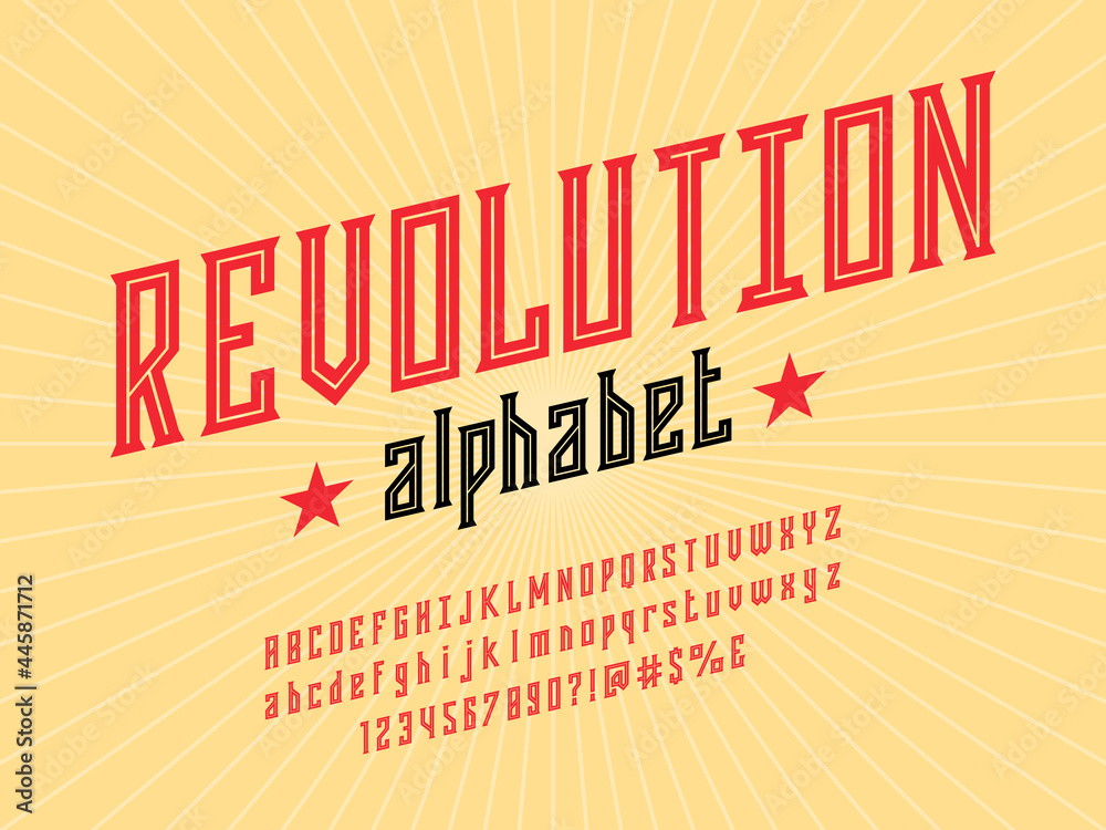Propaganda Retro style alphabet design with uppercase, lowercase ...